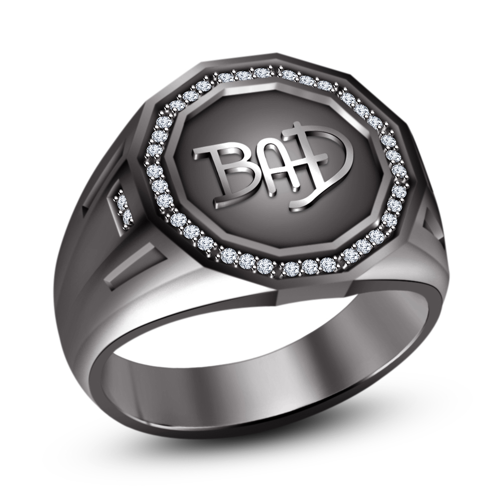 Black Rhodium Plated 925 Sterling Silver White Round CZ Michael Jackson ...