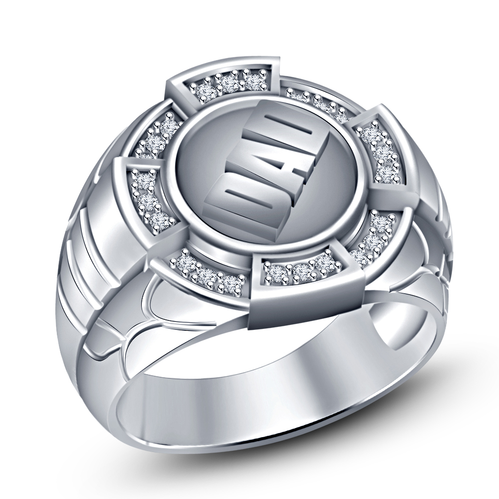 Platinum Plated .925 Sterling Silver White Simulated Diamond Dad Ring ...